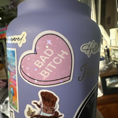 Bad Bitch Lavender Weatherproof Holographic Heart Sticker, Cute Heart ...