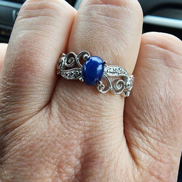 Genuine 6 Ray Blue Sapphire Star Ring 925 Sterling Silver Ring Blue ...