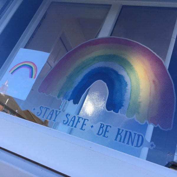 Stay Safe Be Kind Rainbow Window Sticker, Rainbow Window Decal, Rainbow ...