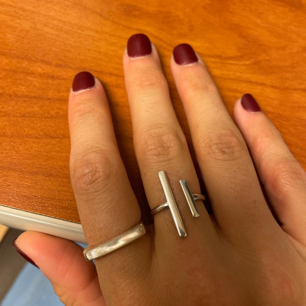 Sterling Silver Thumb Ring for Women Silver Bar Ring Dainty Open Bar Ring Parallel Bar Ring ...