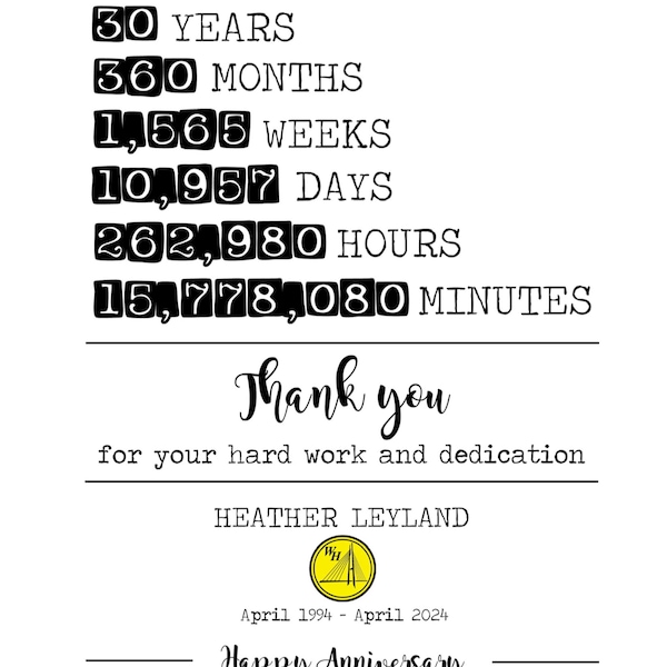 Work Anniversary Printable, Work Anniversary Years of Service Sign ...