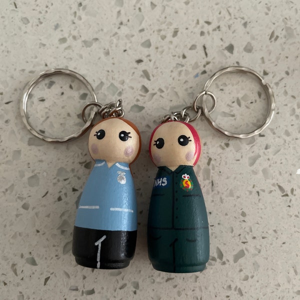 Paramedic Peg Doll Keyring / Charm 4.3cm (personalised) NHS Key Worker ...