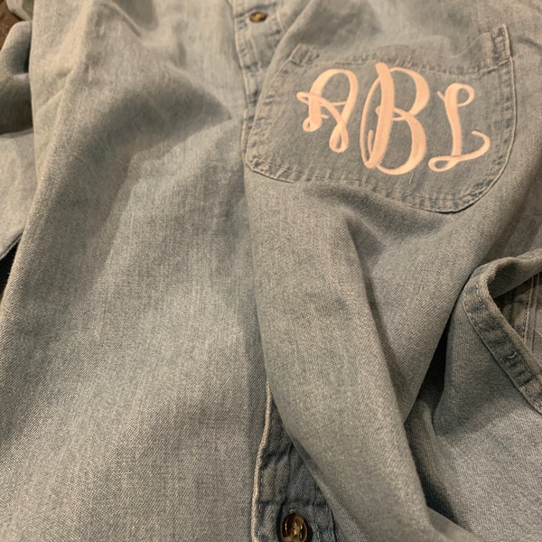 Monogram Denim Button Down -- Embroidered, Bridal Party, Shacket - Etsy
