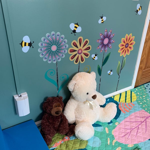 Funky Flower Wall Decals - Set of 4 Floral Stickers - Etsy