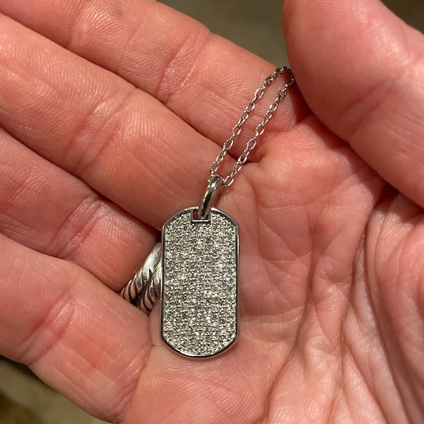 Diamond Dog Tag Necklace / 14k Gold or Silver Diamond Dog Tag Necklace ...