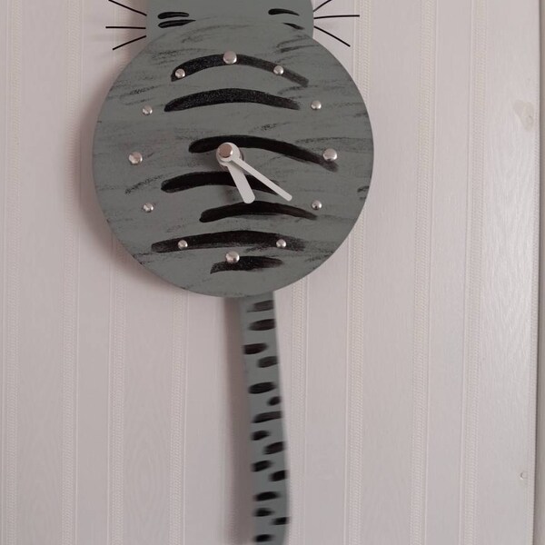 Pendulum Clock COSMO, Tail Moves Back and Forth, Wall Clock, Cat, Cat ...