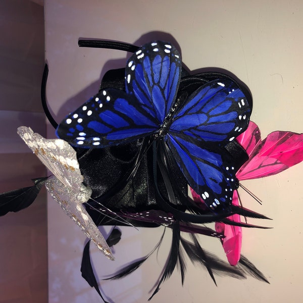 Butterfly Headpiece, White Monarch Butterfly Theme, Derby Fascinator ...