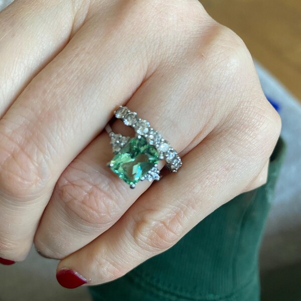 Vintage Teal Sapphire Ring Personalized Gift for Her Teal Sapphire ...