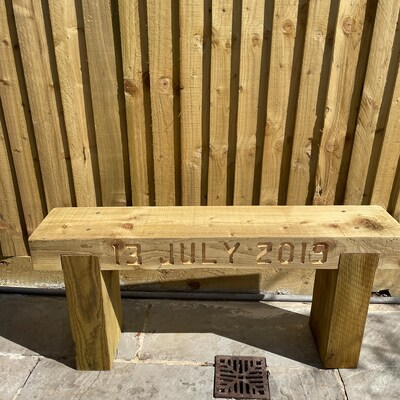 2 Seater Custom Engraved Wooden Rustic Garden Sleeper Seat Outdoor ...