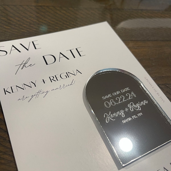 Boho Save the Date Mirror Acrylic Magnets Custom Personalized / Arch ...