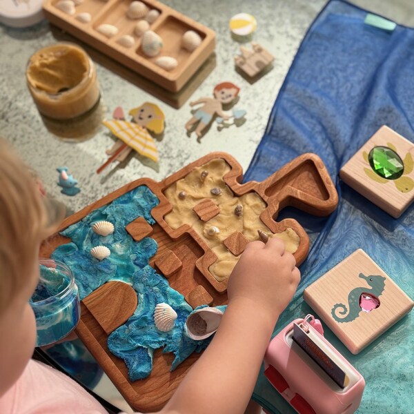 Sandcastle Cherry Wood Tinker Tray Board Sorting Homeschool Lesson Play ...