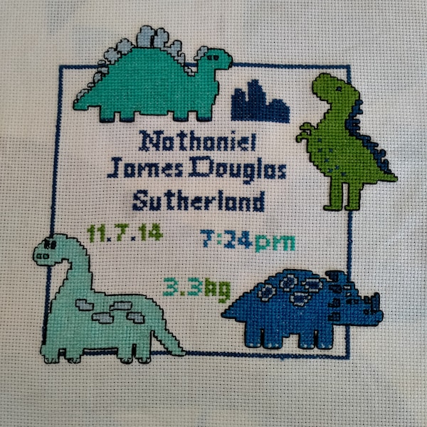 Dinosaurs Birth Announcement Cross Stitch Pattern: Baby Name Sampler ...