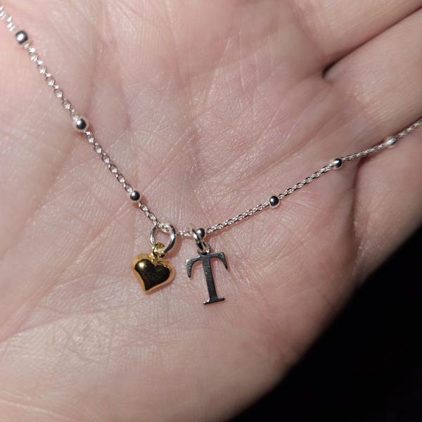 Sterling Silver Initial Necklace With Heart Charm, Gifts for Women ...