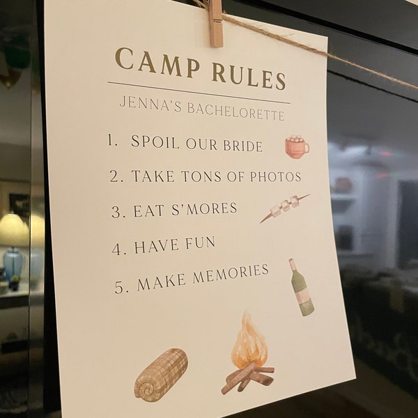 Camp Bachelorette Camp Rules Template, Camp Bachelorette Activity ...