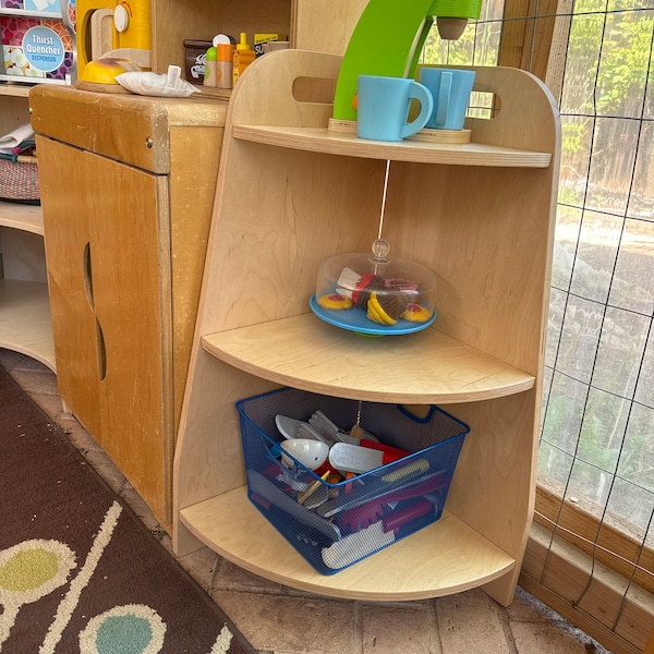 Corner End Cabinet, Wooden Toy Shelf, Montessori Plywood, Kids Shelf - Etsy