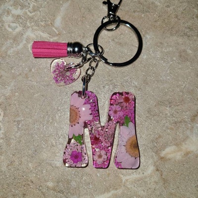 Custom Purple Flower Resin Keychain, Personalized Pressed Dried Floral ...