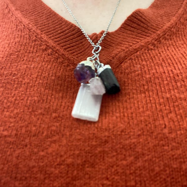 Raw Selenite Protection Necklace Pendant+blue Kyanite Pendant +black ...