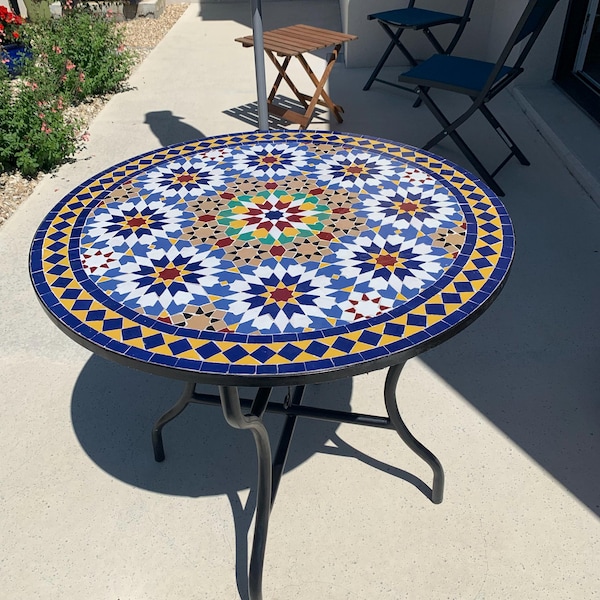 Rectangular Mosaic Table, Unique Moroccan Zellige Tile Table for Boho ...