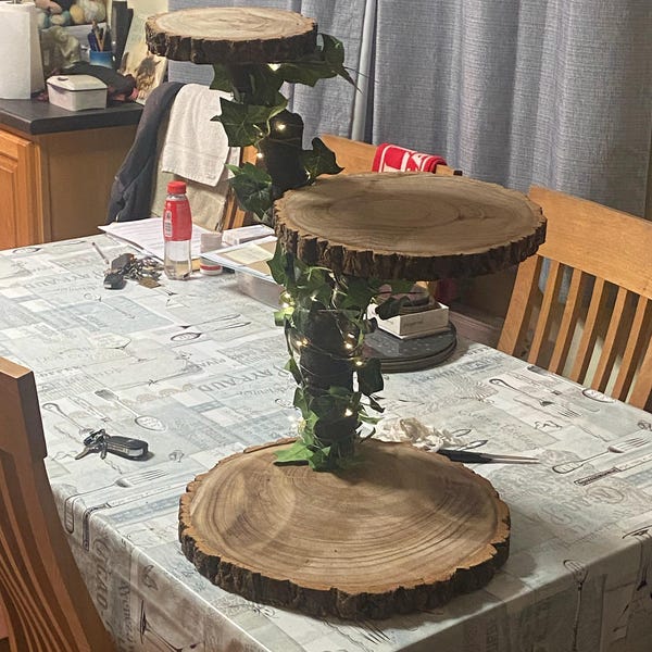 Rustic Three Tier Log Slice Cake Stand Hand Burned Wedding Platter Etsy