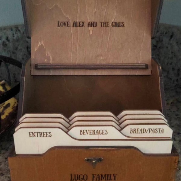 Custom Recipe Box With Dividers and 4x6 Cards, Personalized Wooden ...