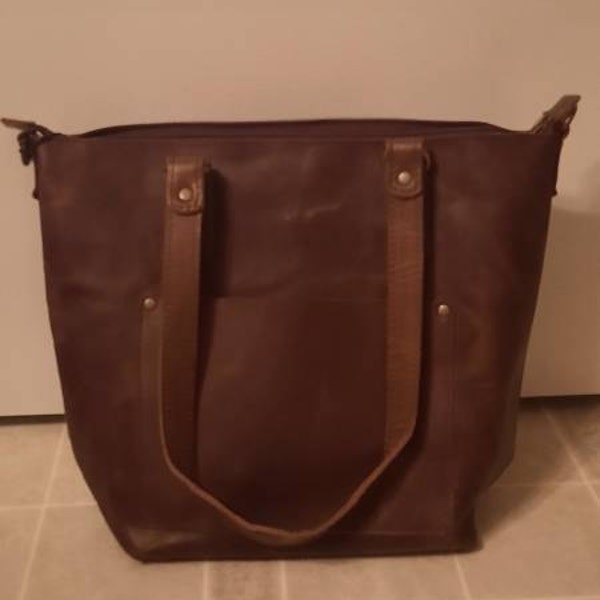 Custom Full Grain Leather Tote Bag - Handcrafted Rustic Purse With ...