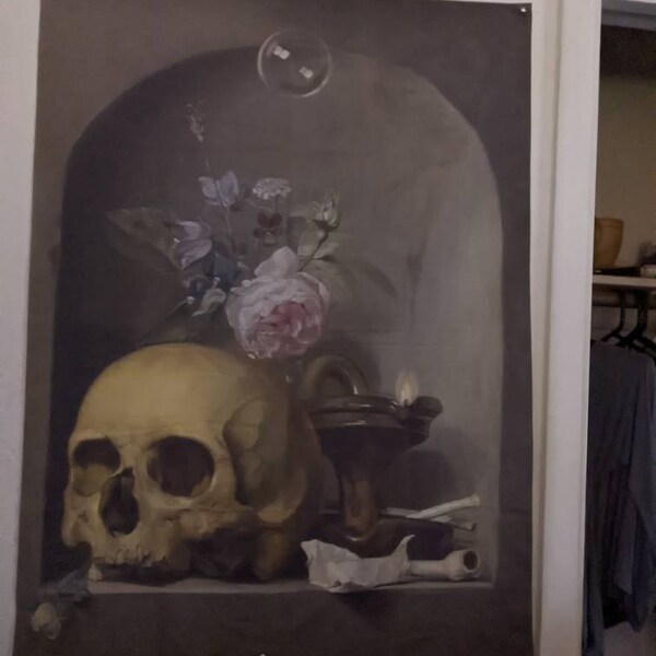 Skull and Roses Gothic Tapestry - Vanitas Vanitatum - Memento Mori Art ...