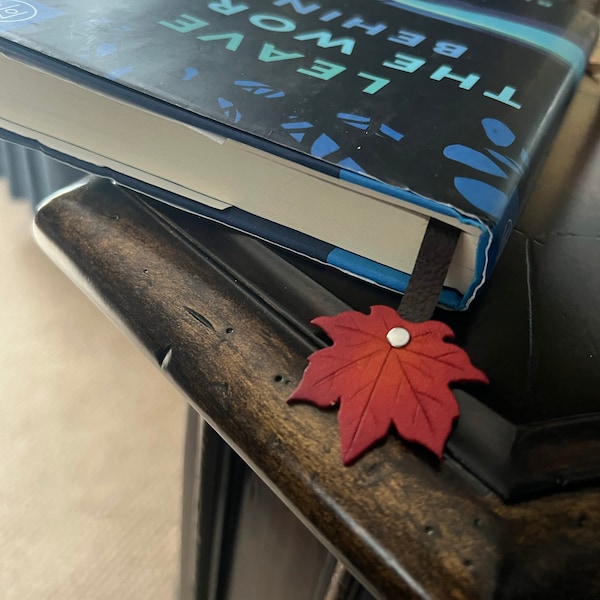 Maple Leaf Bookmark/ Recycled Leather / Fall Colors / Handcrafted ...