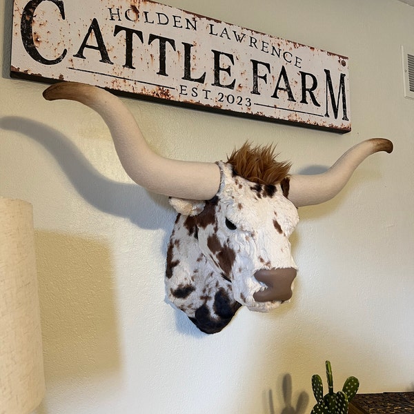 Spotted Texas Longhorn Cow Wall Mount - Faux Taxidermy Longhorn Decor ...