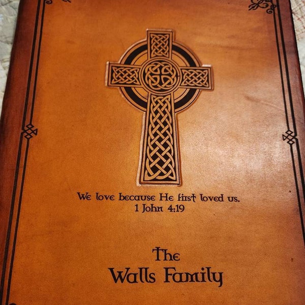 Celtic Cross-leather Family Bible-handcrafted Leather-customized Family ...