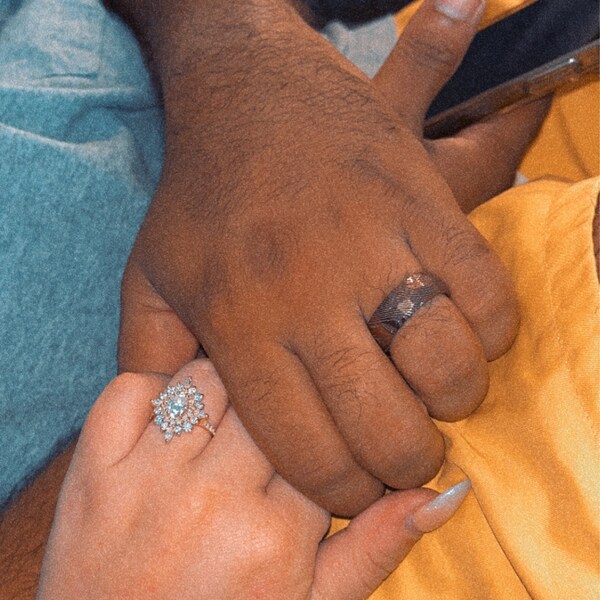 Rose Gold Hammered Damascus Steel Ring Band 8mm Ring Men Wedding Ring Damascus Steel Ring ...