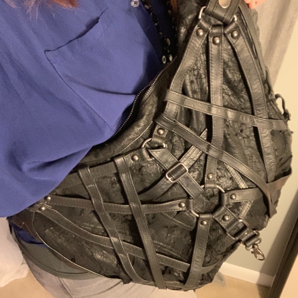 RAGE CAGE Black Leather Large Hobo Bag