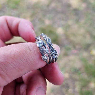 Wild Heart Wedding Bands Set His and Her Half Heart Rings - Etsy