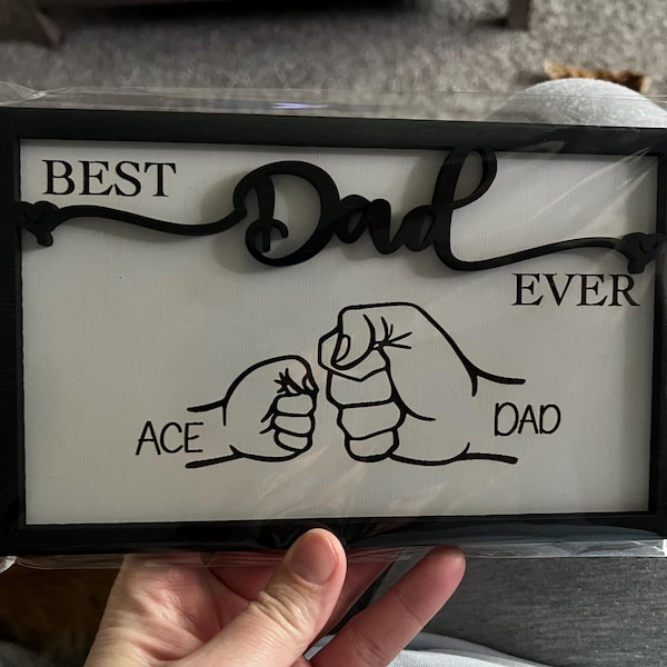 Personalized Father's Day Gift, Fist Bump, Dad and Kids Framed Sign ...
