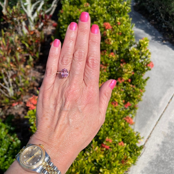 14k Padparadscha Sapphire Ring, Oval Pink Sapphire Ring, Pink Sapphire ...