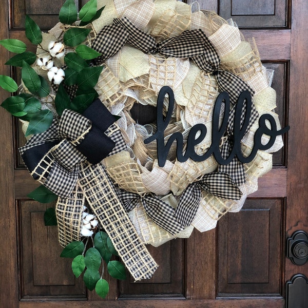 Hello Wreath, Farmhouse Decor, Everyday Wreath, Year Round Wreath ...