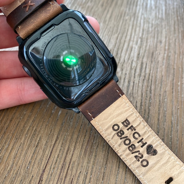 Personalised Leather Apple Watch Strap 38mm 40mm 41mm 42mm 44mm 45mm ...