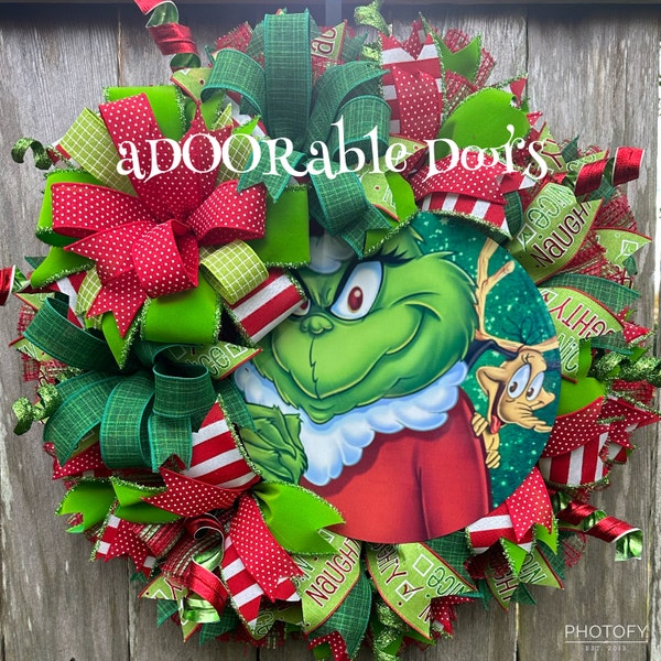 Grinch, Metal Wreath Sign, Door Decor, Round Wreath Sign. Now Taking ...