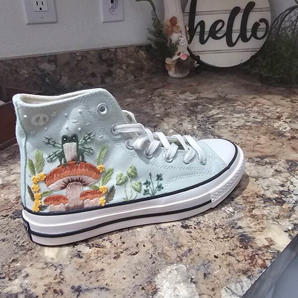 Custom Converse Chuck Taylor Blue Flower Embroidered Converse Shoes ...