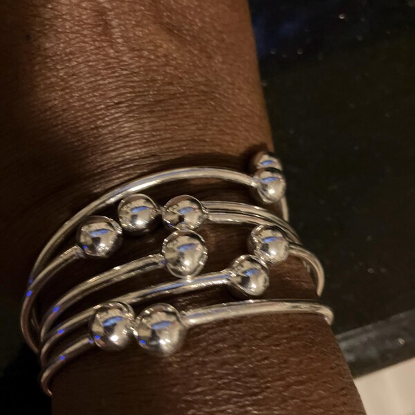 Thick West Indian Bangles, Set of 9 Bangles, 10mm Ball Silver Bangles, Boho Stacking Bangles ...