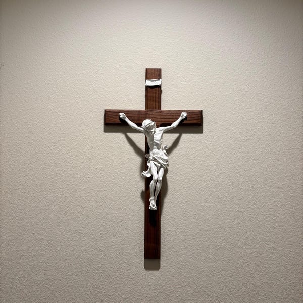24" White Oak Wall Crucifix With White Corpus - Wood Crucifix - Baptism ...