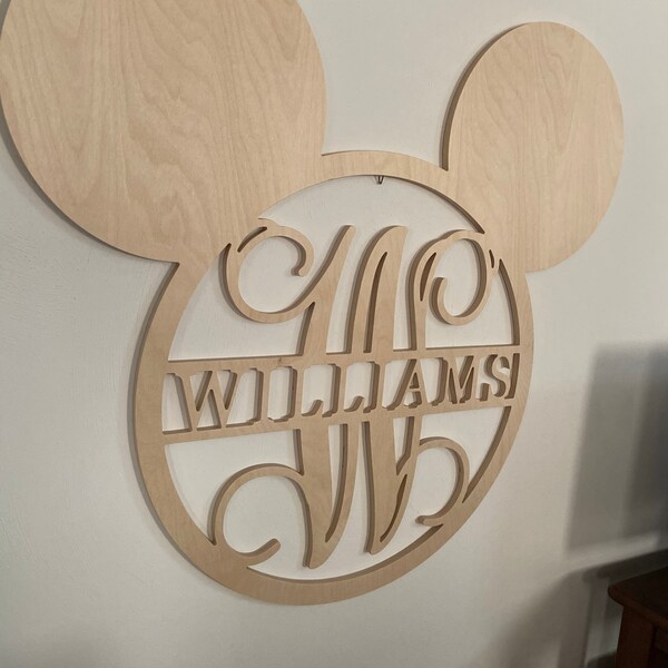 Wooden Monogram Custom Wooden Name Sign W Mickey Mouse Ears, Wall ...