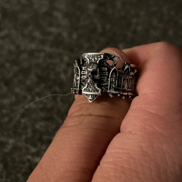 Inquisition Rosette War Scull Hammer Jewelry Ring. Sci Fi Space Insignia Game Epic. Scull ...