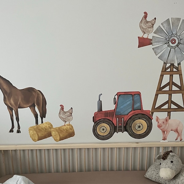 FARM ANIMALS Set Watercolor Wall Decal / Farm Nursery Decor / Nursery ...
