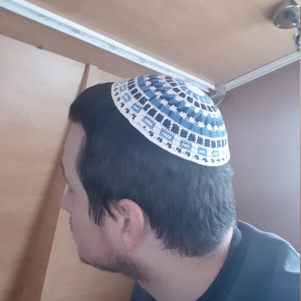 Knitted Kippah 14cm Super Patterns Design Jewish Hand Knit Yamakah ...