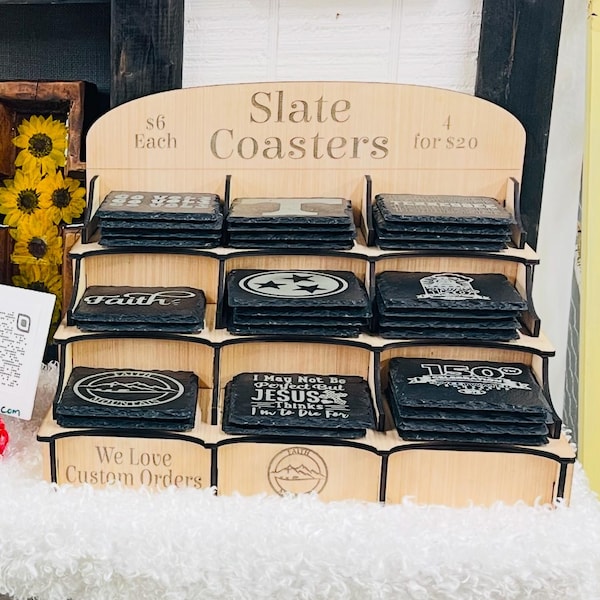 9 Pocket Retail Coaster Counter Display Stand, 4x4 Inch Pockets - Laser ...
