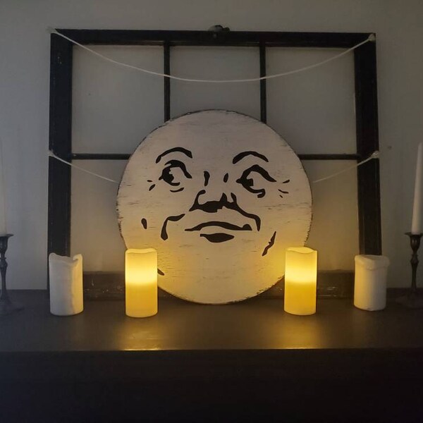 Man in the Moon Sign, Moon Face Sign, Vintage Halloween Sign, Retro ...