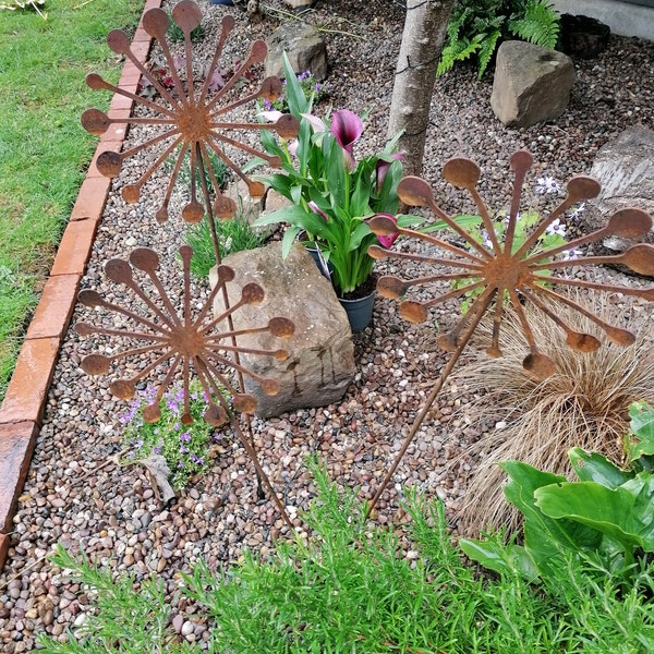 Rusty Metal Allium Sculpture / Metal Seed Head Garden Stake / Metal ...