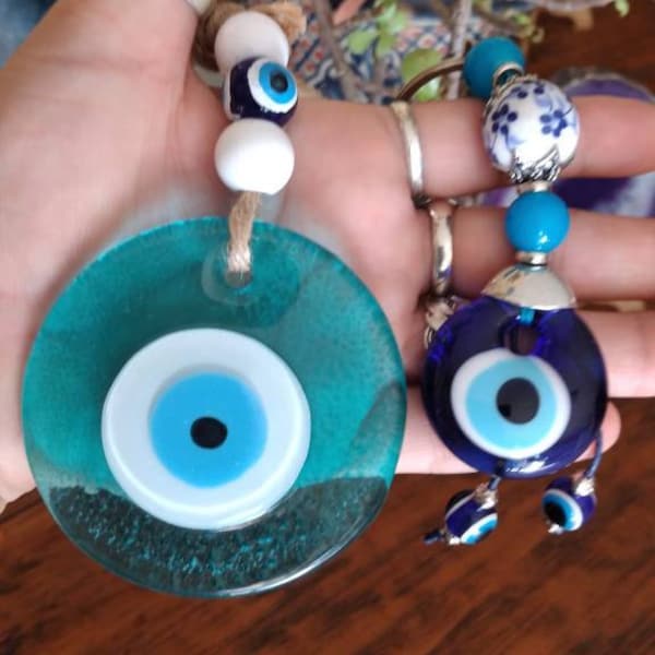 Square Glass Evil Eye Without a Hole, Turkish Handmade Big Amulet ...