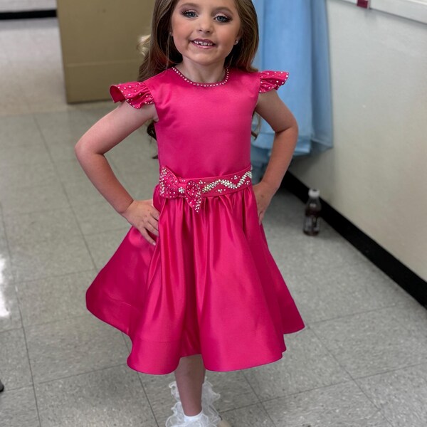Hot Pink Pageant Fun Fashion Outfit With Stoned Dress and Tulle ...