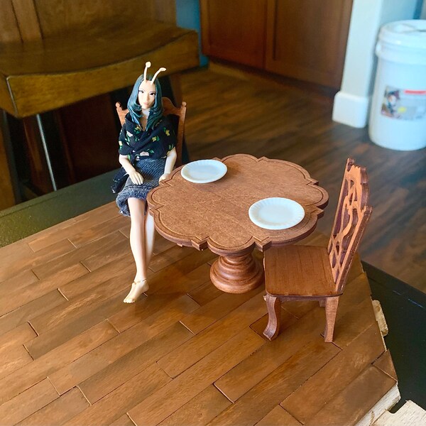 Fancy Miniature Round Dining Table and Chairs, Dollhouse Dining Set, 1: ...